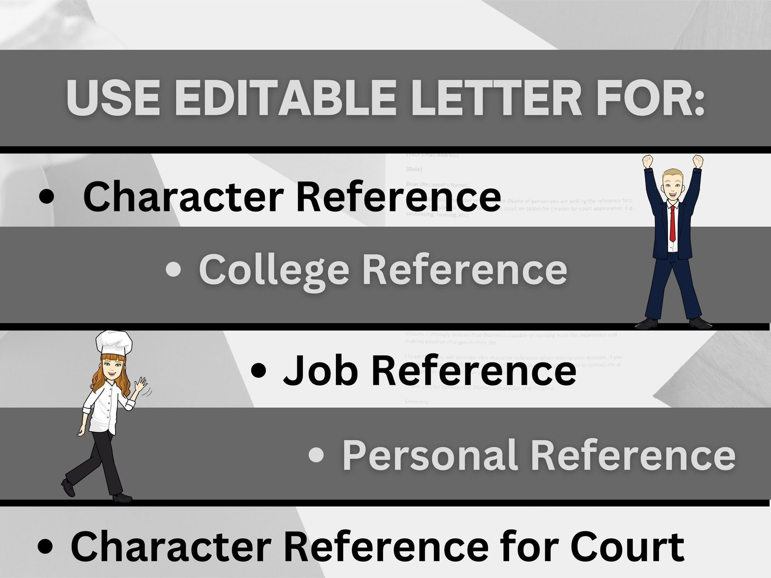 Character Reference Written Letter, Recommendation Letter, Editable ...