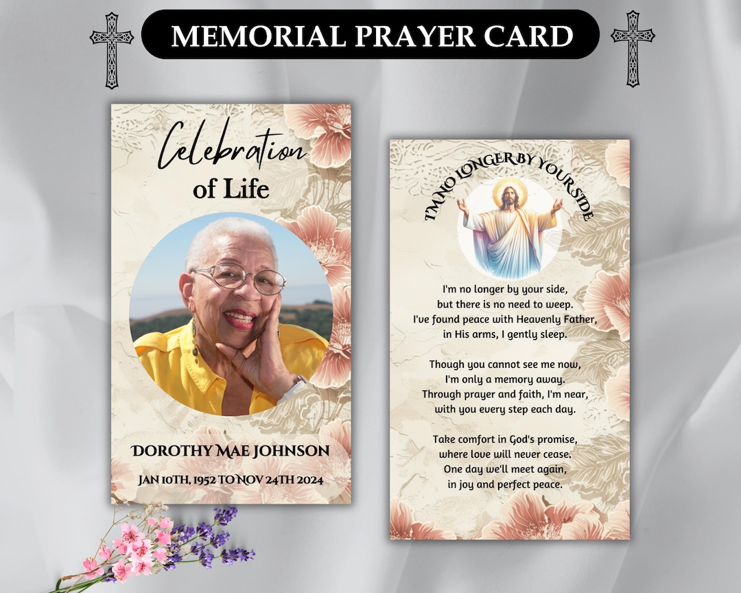 Memorial Prayer Cards for Use in a Funeral Program, Editable Prayer ...