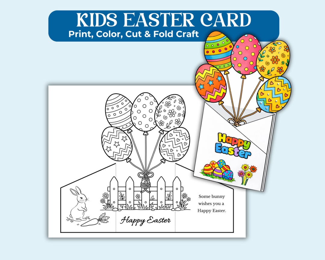 Easter Card for Kids to Color, A Printable Easter Egg Balloon Card ...