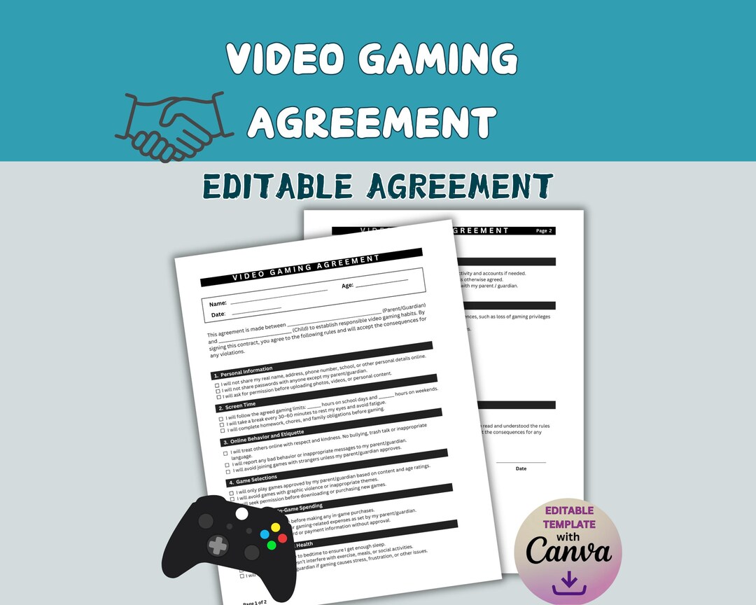 Video Gaming Contract, Family Rules for Tweens and Teens, Screen Time ...