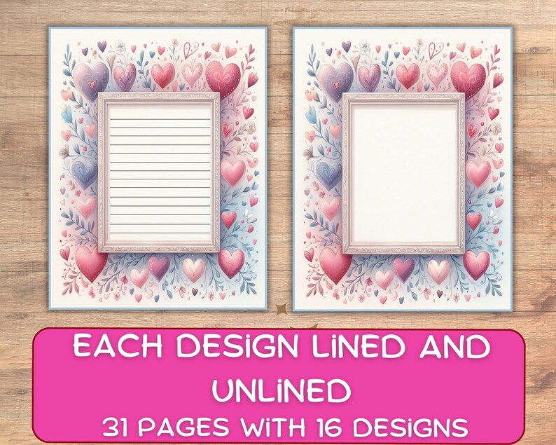 Valentine's Day Printable Stationary Set in 16 Designs Letter Writing ...