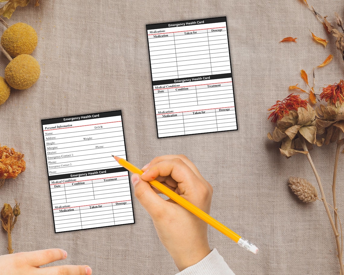 Editable Medical Information Card, Wallet Card With Medication Log and ...