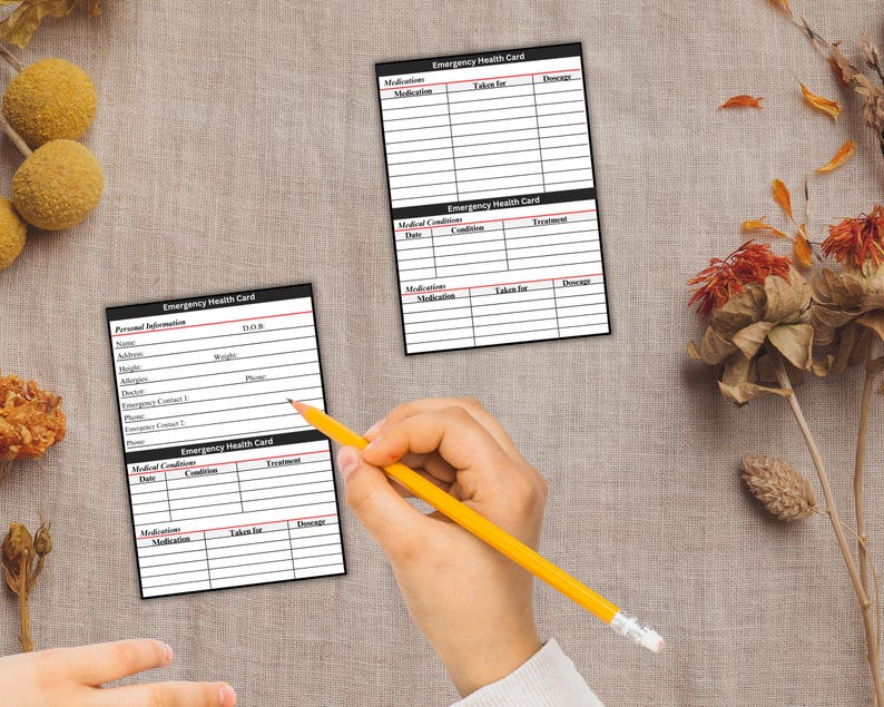 Editable Medical Information Card, Wallet Card With Medication Log and ...