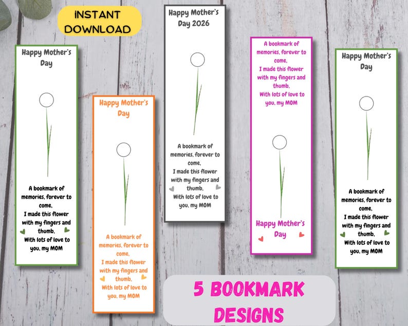 Mother's Day Bookmark, Printable Art From a Child, Kids Craft Project ...