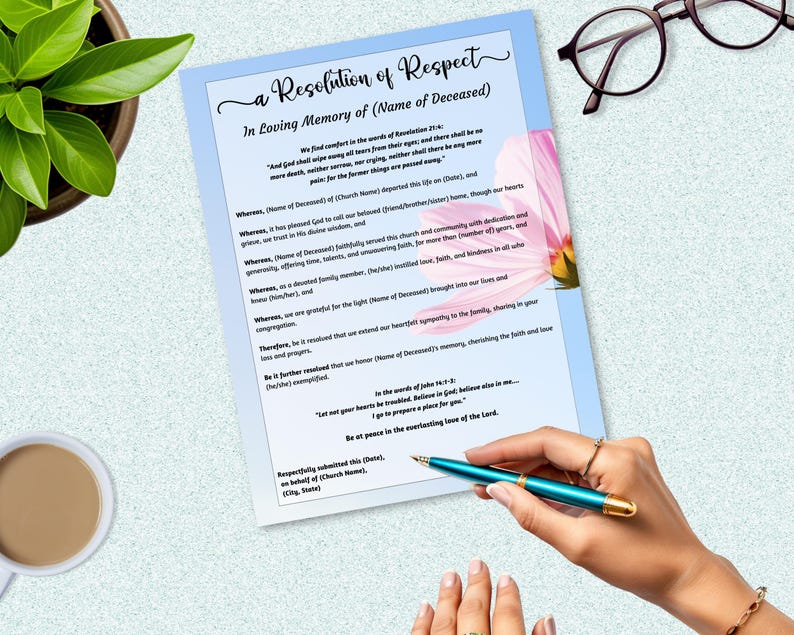 Editable Funeral Resolution Letter for Funeral Service, Resolution ...