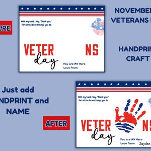Veterans Day Handprint Art, Happy Veterans Day Handprint Keepsake ...