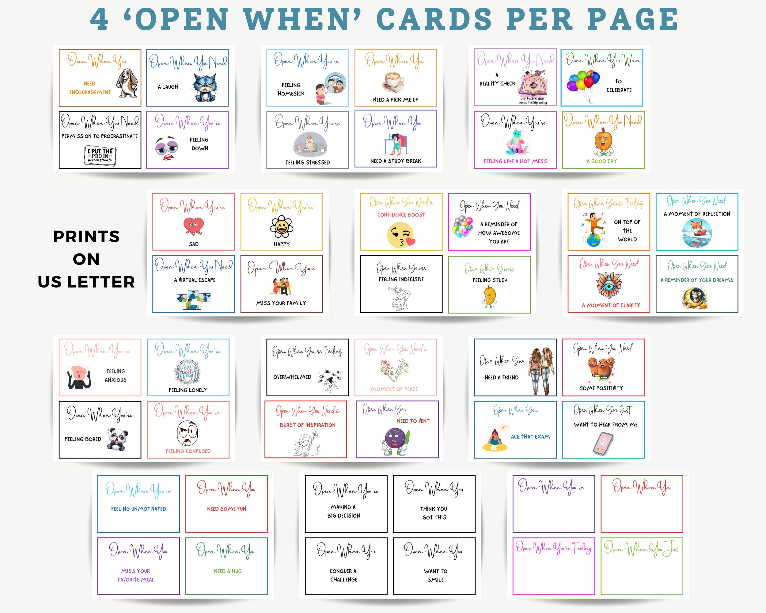 Open When Cards for a College Care Package, Open When Letters, Open ...