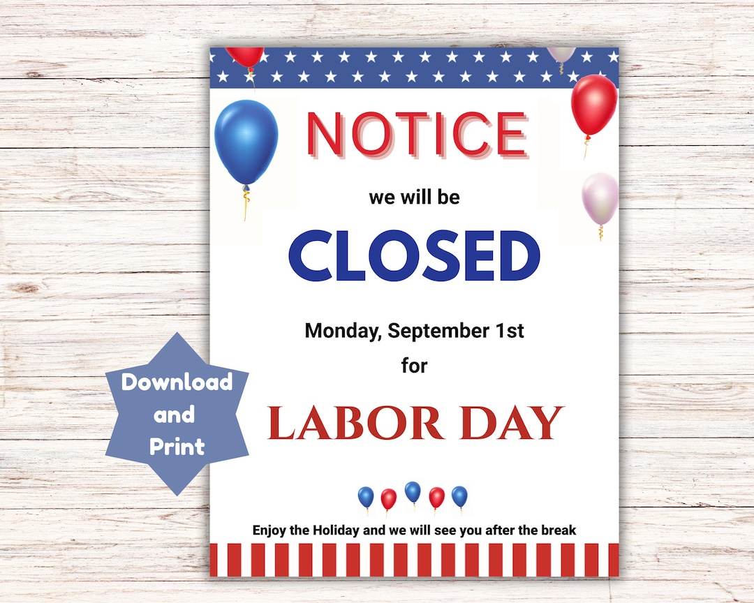 Labor Day Closed Sign for Door Printable Sign, Closed on Labor Day ...