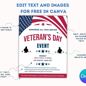 Editable Veteran's Day Flyer Template for Event Promotion Happy ...