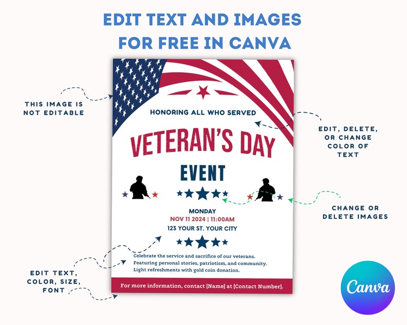 Editable Veteran's Day Flyer Template for Event Promotion Happy ...