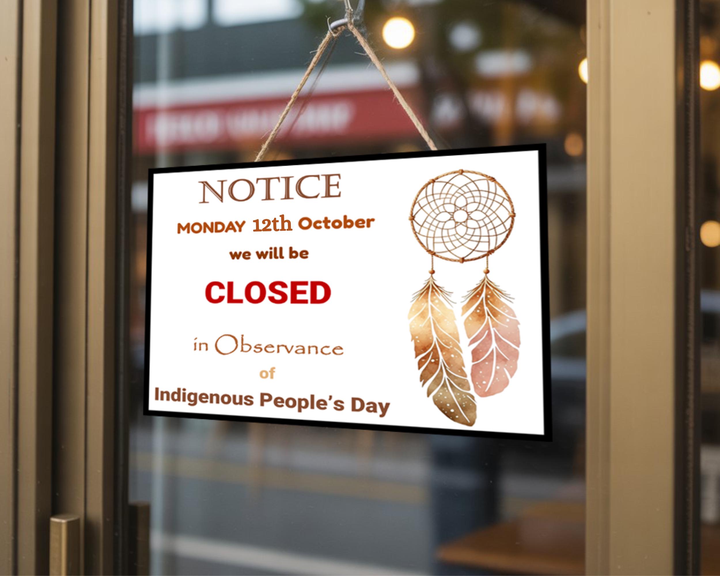 Indigenous People's Day Closed Sign for Door a Printable Sign, Closed ...