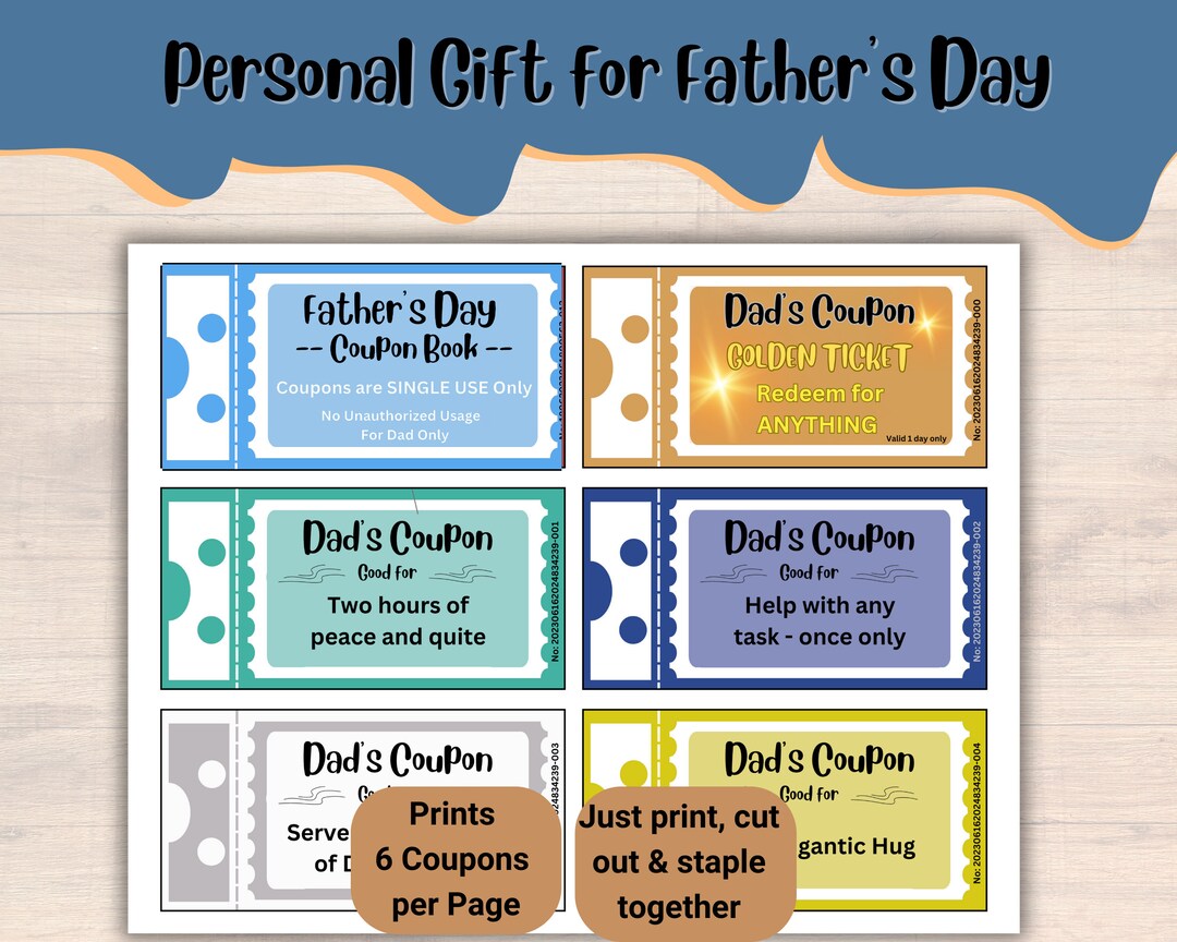 Father's Day Printable Coupon Book, A Gift for Dad on Father's Day: 18 ...