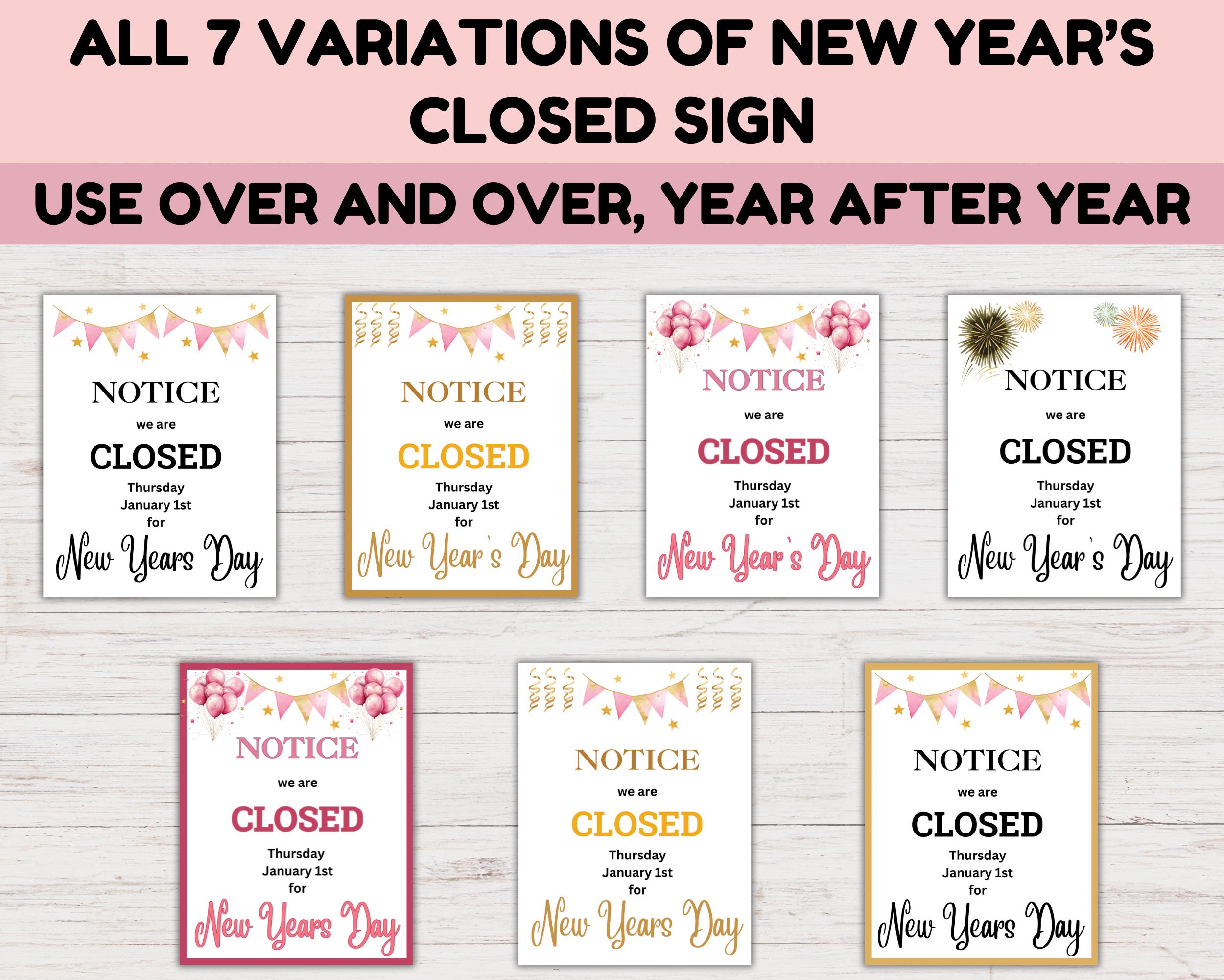Closed Sign for New Year's Day, Editable Office Sign for Door, Business ...