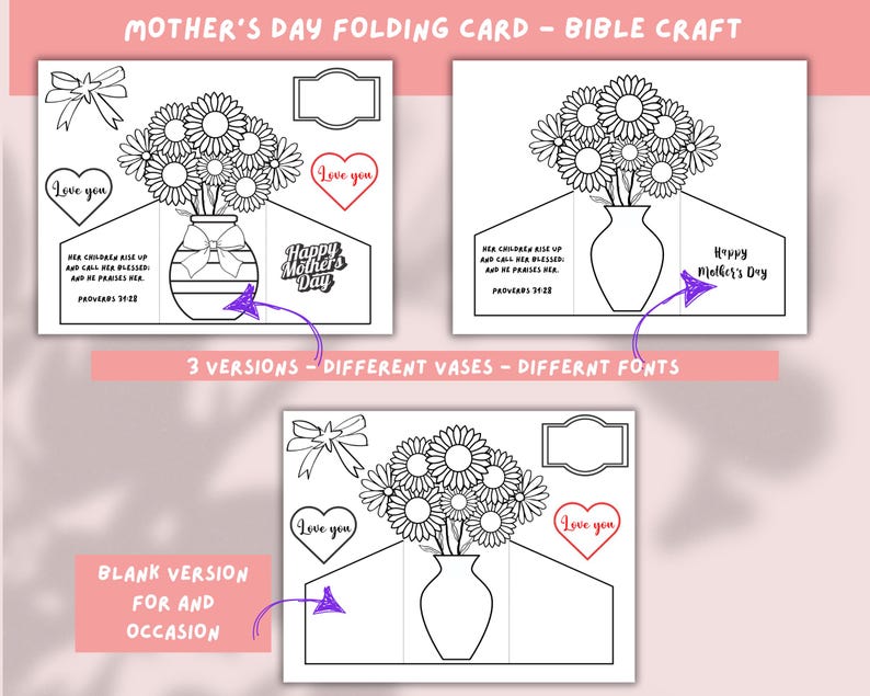 Mothers Day Bible Craft for Kids, Printable Mothers Day Coloring Card ...