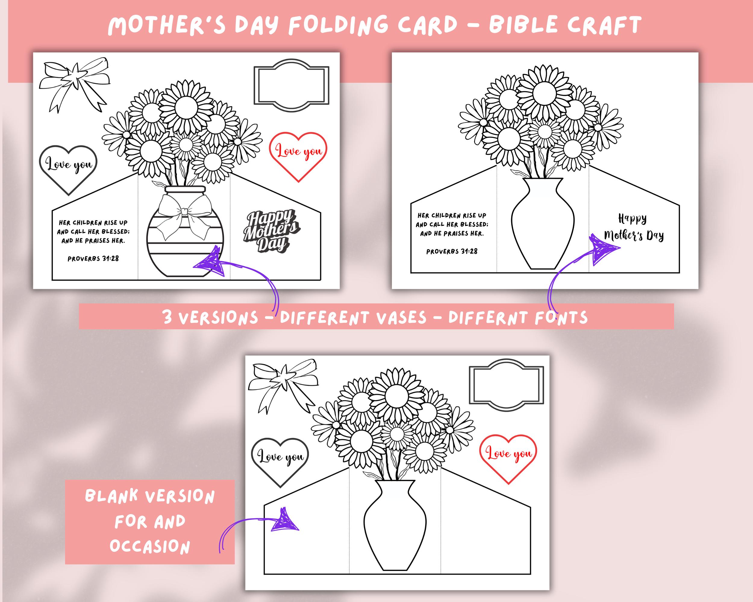 Mothers Day Bible Craft for Kids, Printable Mothers Day Coloring Card ...