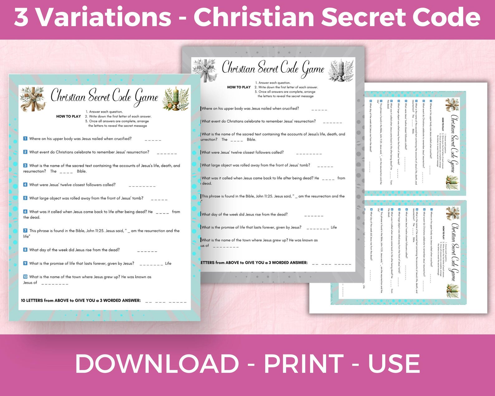 5 Bible Games BUNDLE, Christian Easter Games, Printable Christian Games ...