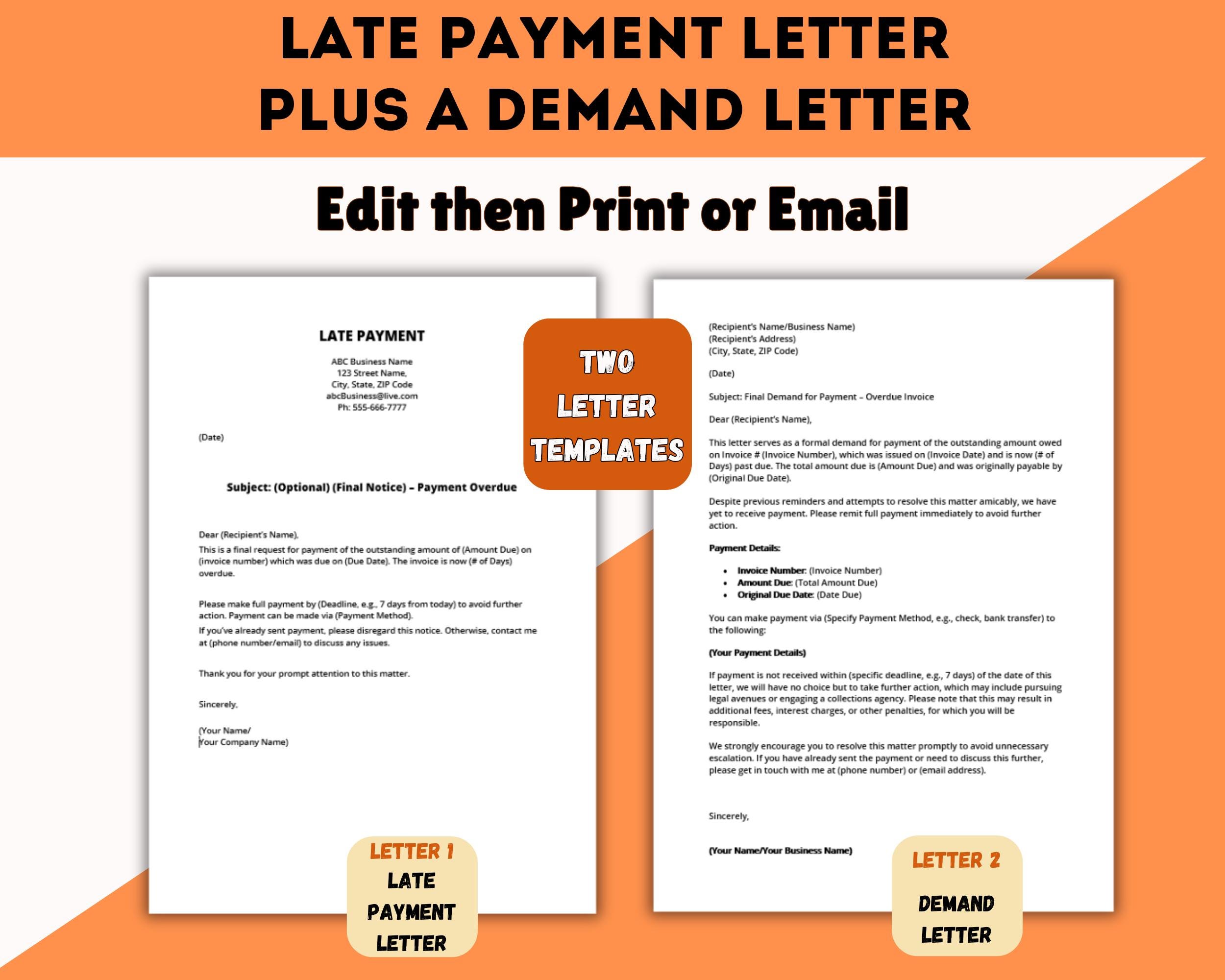 Demand Letter and a Late Payment Letter Templates, 2 Editable Letters ...