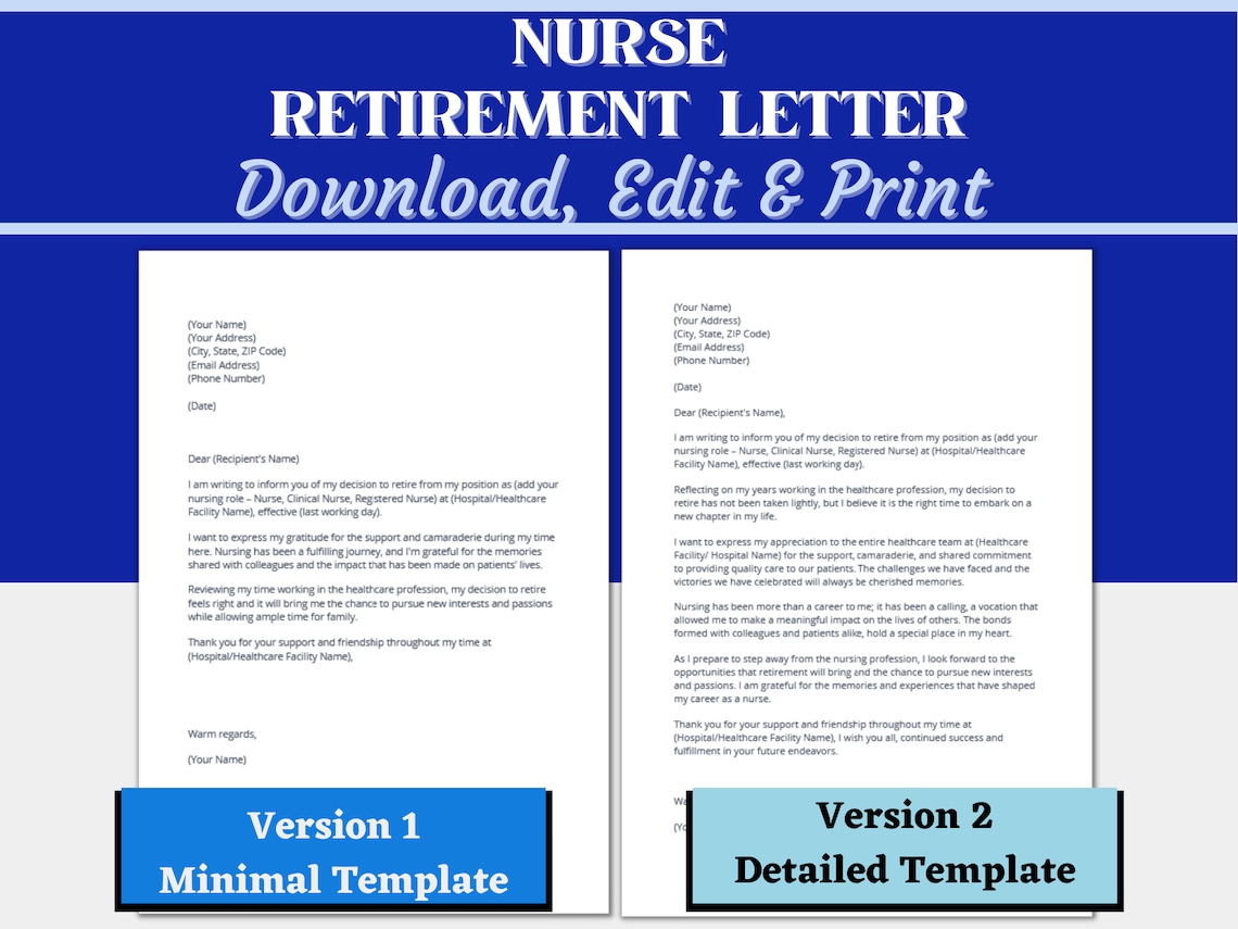 2 Nurse Retirement Letters, Nurse Resignation Letter, Professional ...