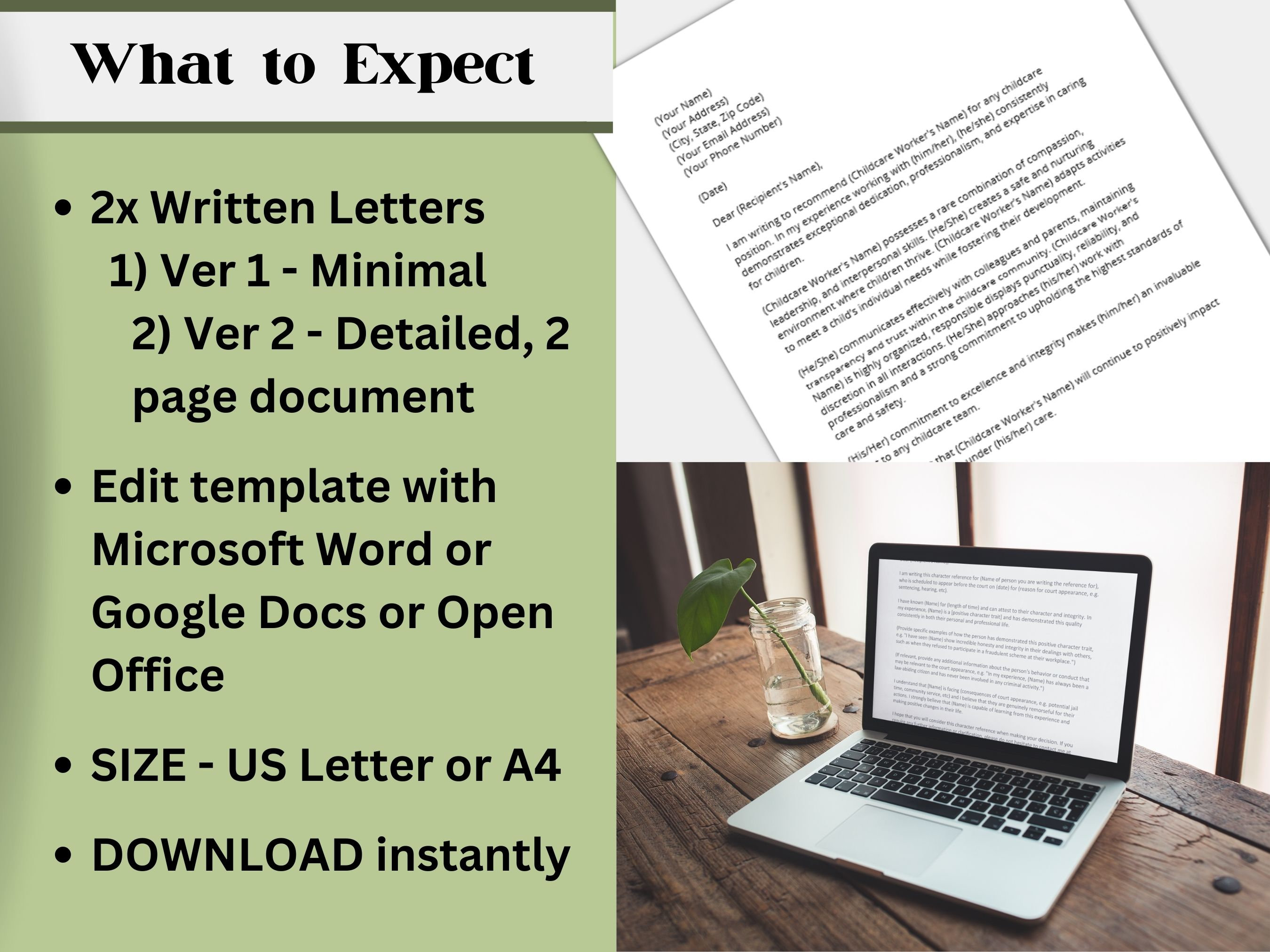 Letter of Recommendation Template for Childcare, Professional Character ...