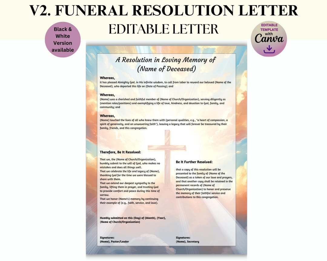 In Loving Memory Funeral Resolution Letter as Part of Your Funeral ...