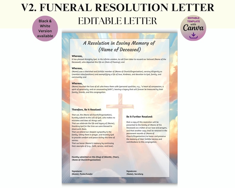 In Loving Memory Funeral Resolution Letter as Part of Your Funeral ...