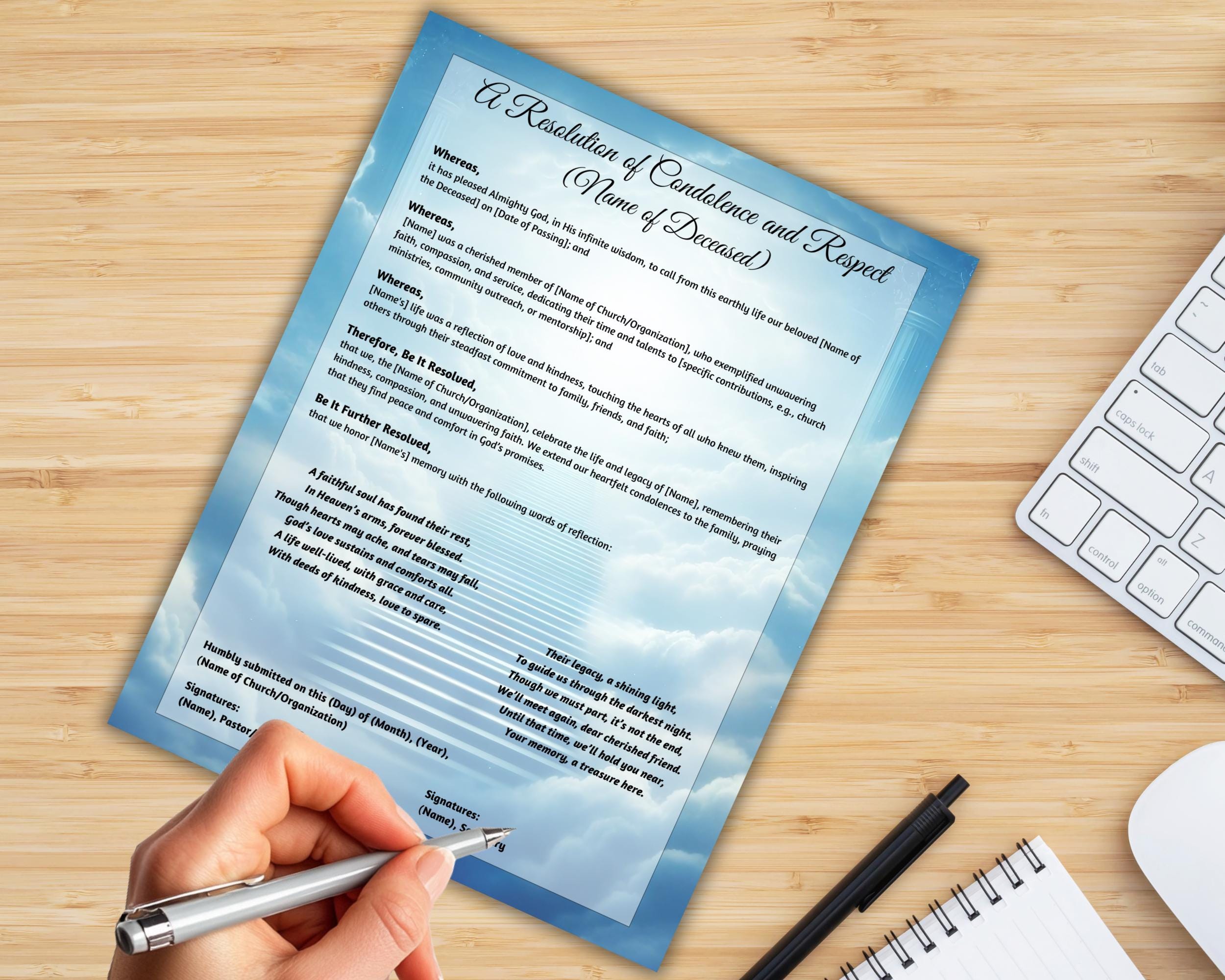 5 Funeral Resolution Letters an Editable BUNDLE for a Funeral Service ...