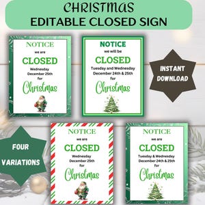 Closed Christmas Sign, Editable Office Sign for Door, Business Holiday ...