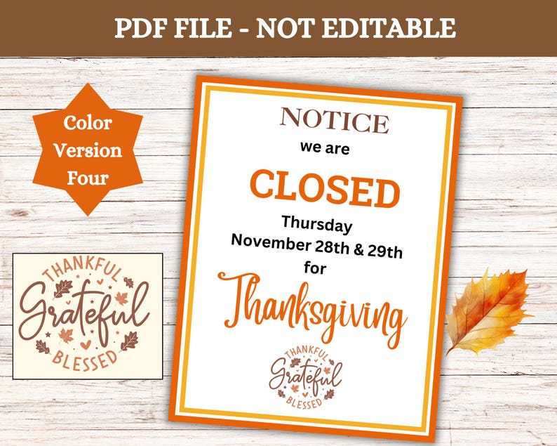 Closed Thanksgiving Sign, Editable Office Sign for Door, Business ...