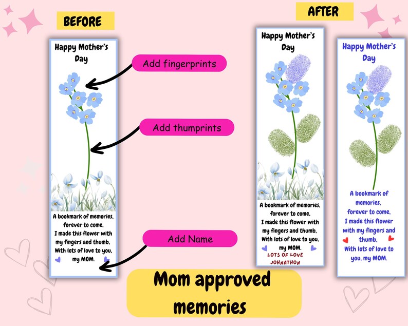 Mother's Day Printable Bookmark, Kids Fingerprint Art for Mothers Day ...