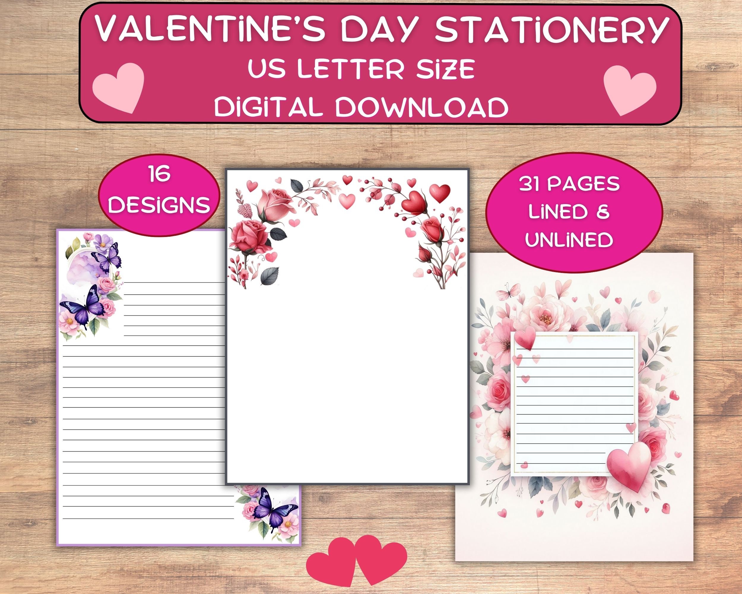 Valentine's Day Printable Stationary Set in 16 Designs Letter Writing ...