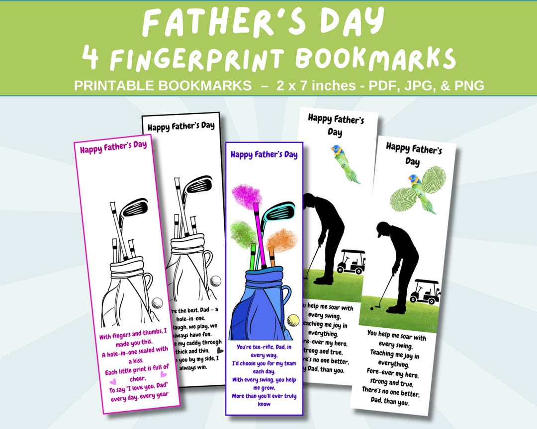 Father's Day Printable Bookmark, Kids Fingerprint Art for Fathers Day ...