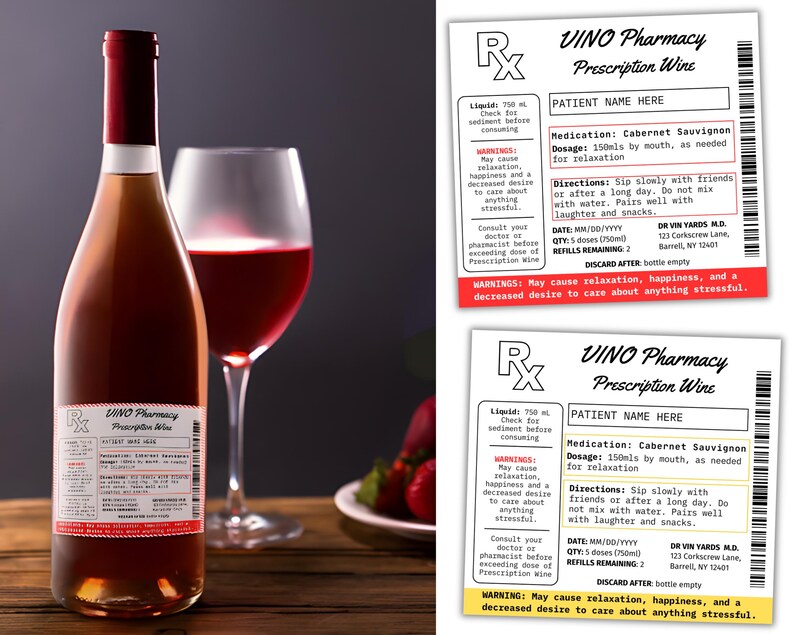 Editable Prescription Wine Label Gag Gift, Wine Bottle Label Template ...