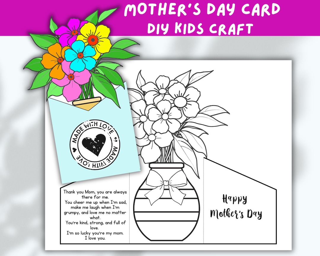 Mothers Day Coloring Card Printable, Mothers Day Craft for Kids ...
