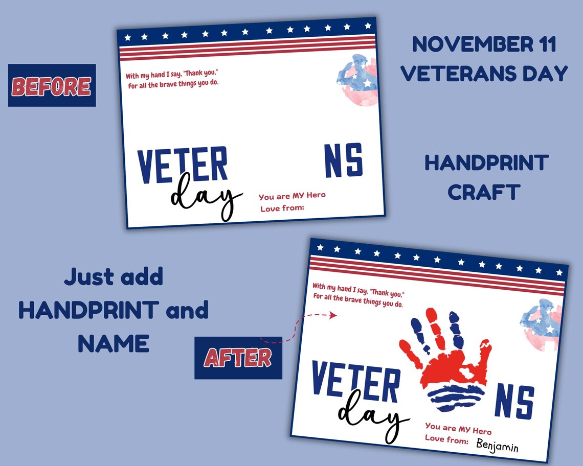 Veterans Day Handprint Art, Happy Veterans Day Handprint Keepsake ...