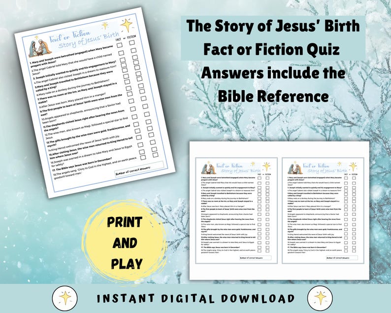 Bible Christmas Trivia Game 18 Questions on the Story of Jesus' Birth ...