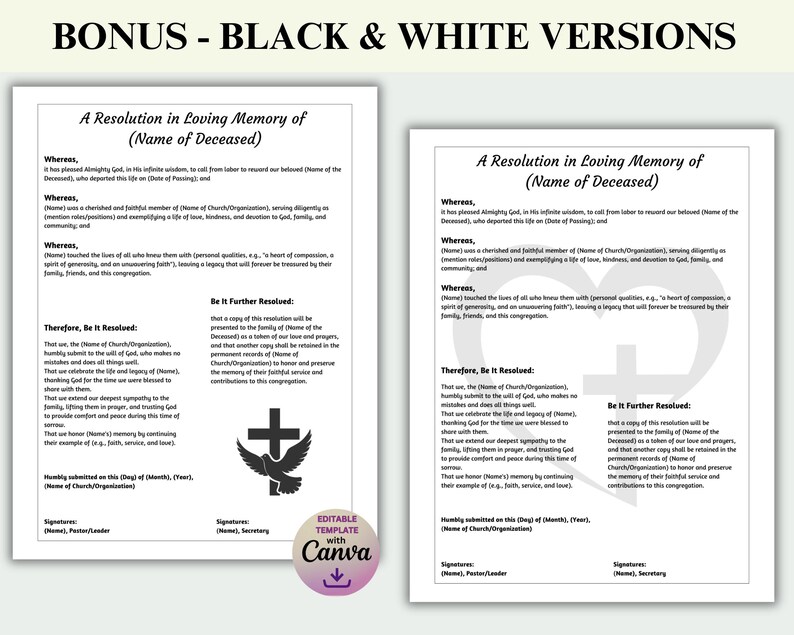 In Loving Memory Funeral Resolution Letter as Part of Your Funeral ...