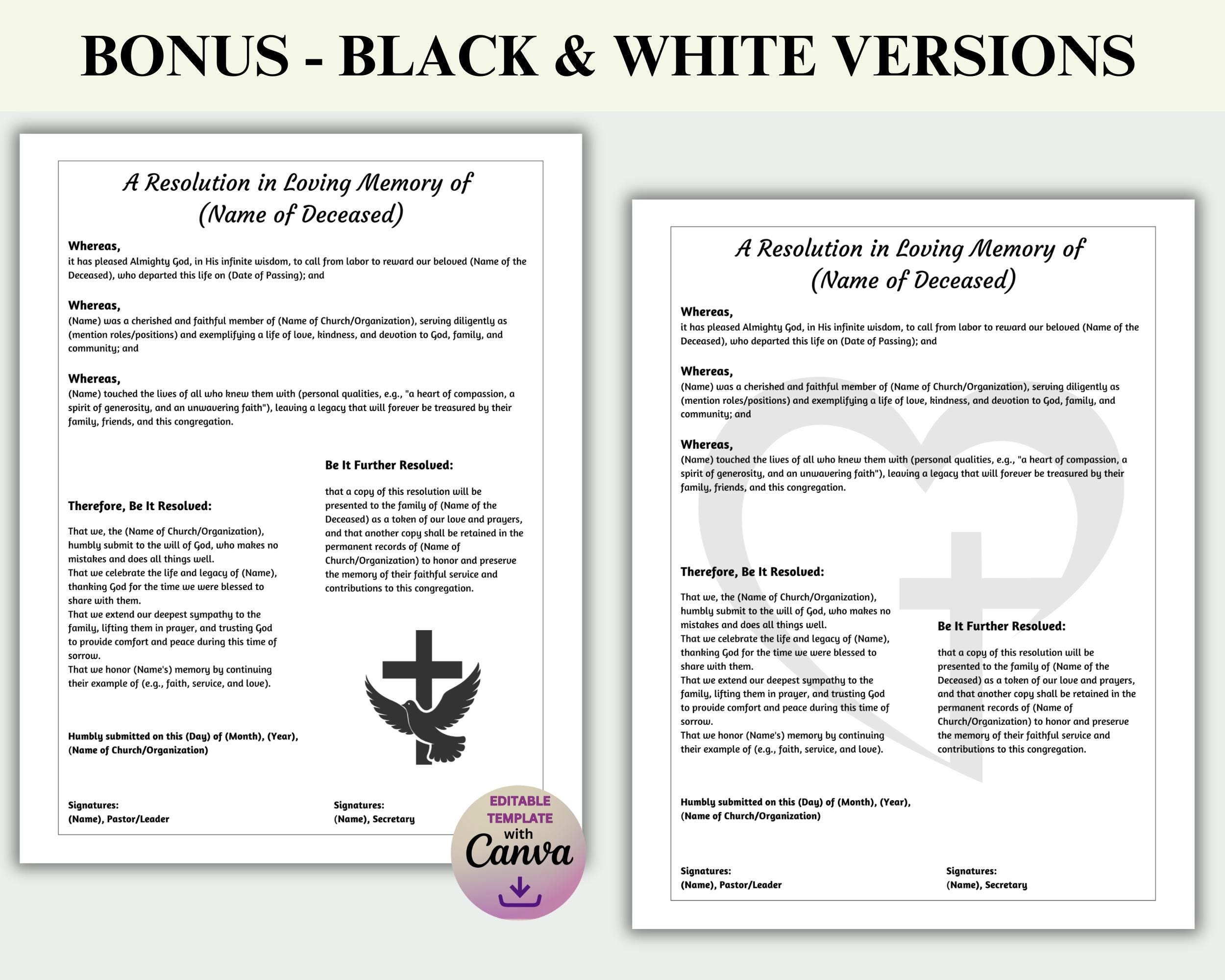 In Loving Memory Funeral Resolution Letter as Part of Your Funeral ...