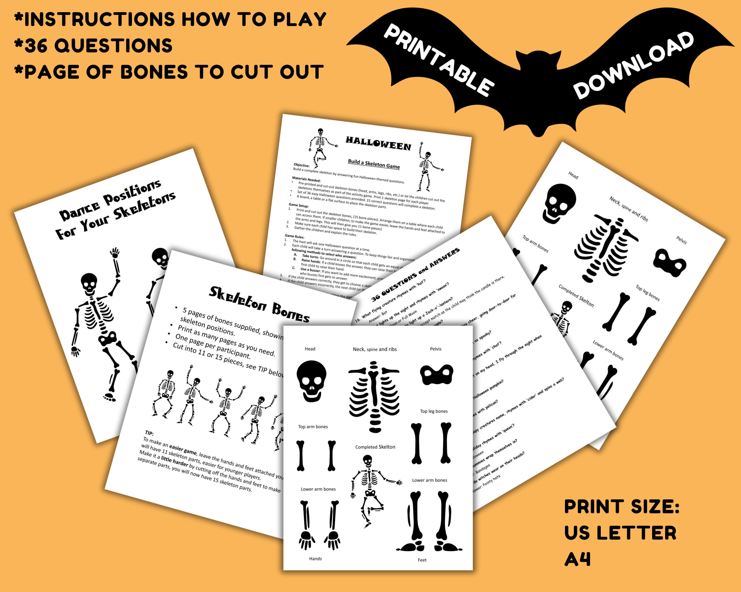 Build a Skeleton Printable Game, Hangman Game With a Skelton, 36 ...