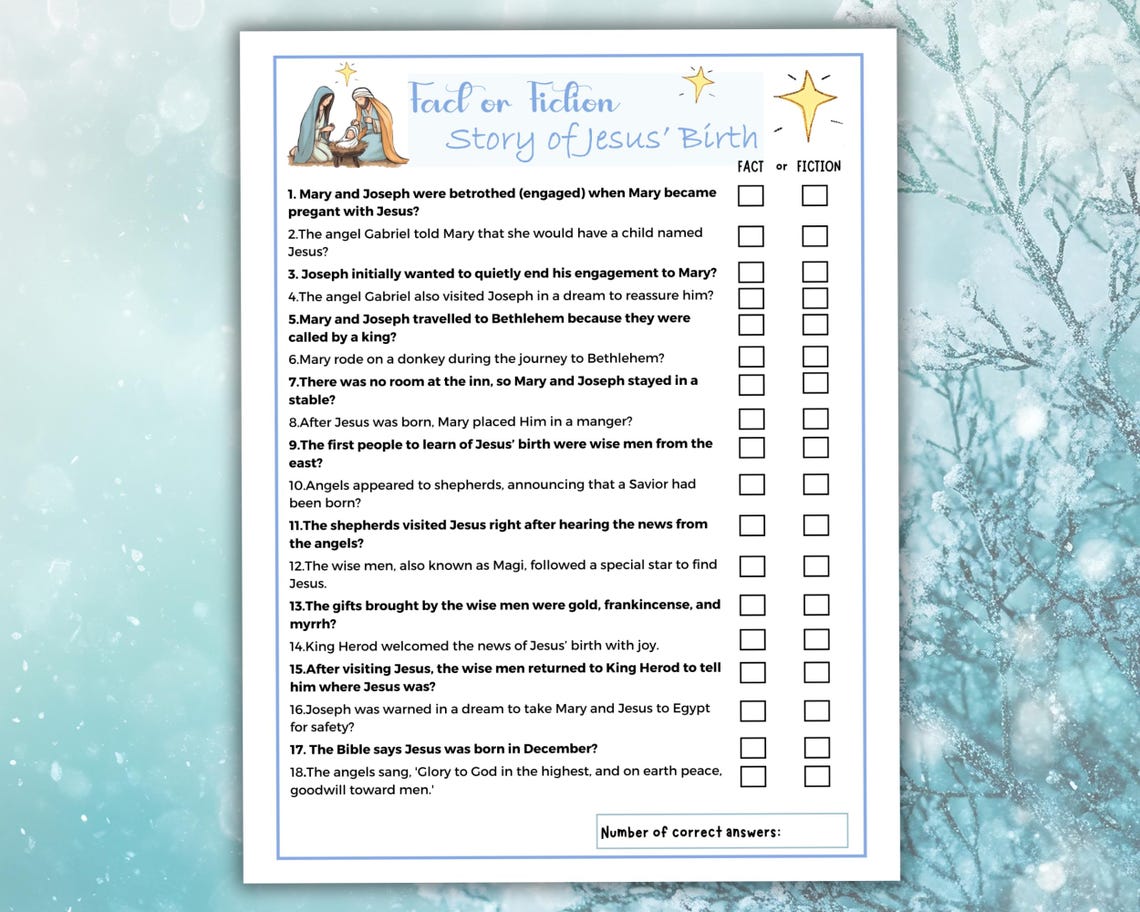 Bible Christmas Trivia Game 18 Questions on the Story of Jesus' Birth ...