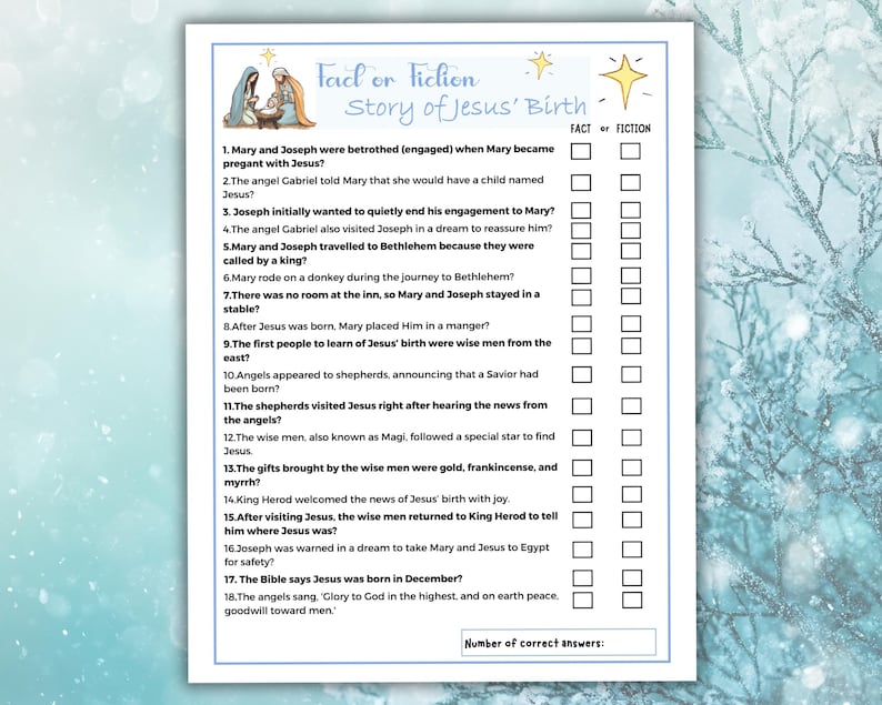 Bible Christmas Trivia Game 18 Questions on the Story of Jesus' Birth ...