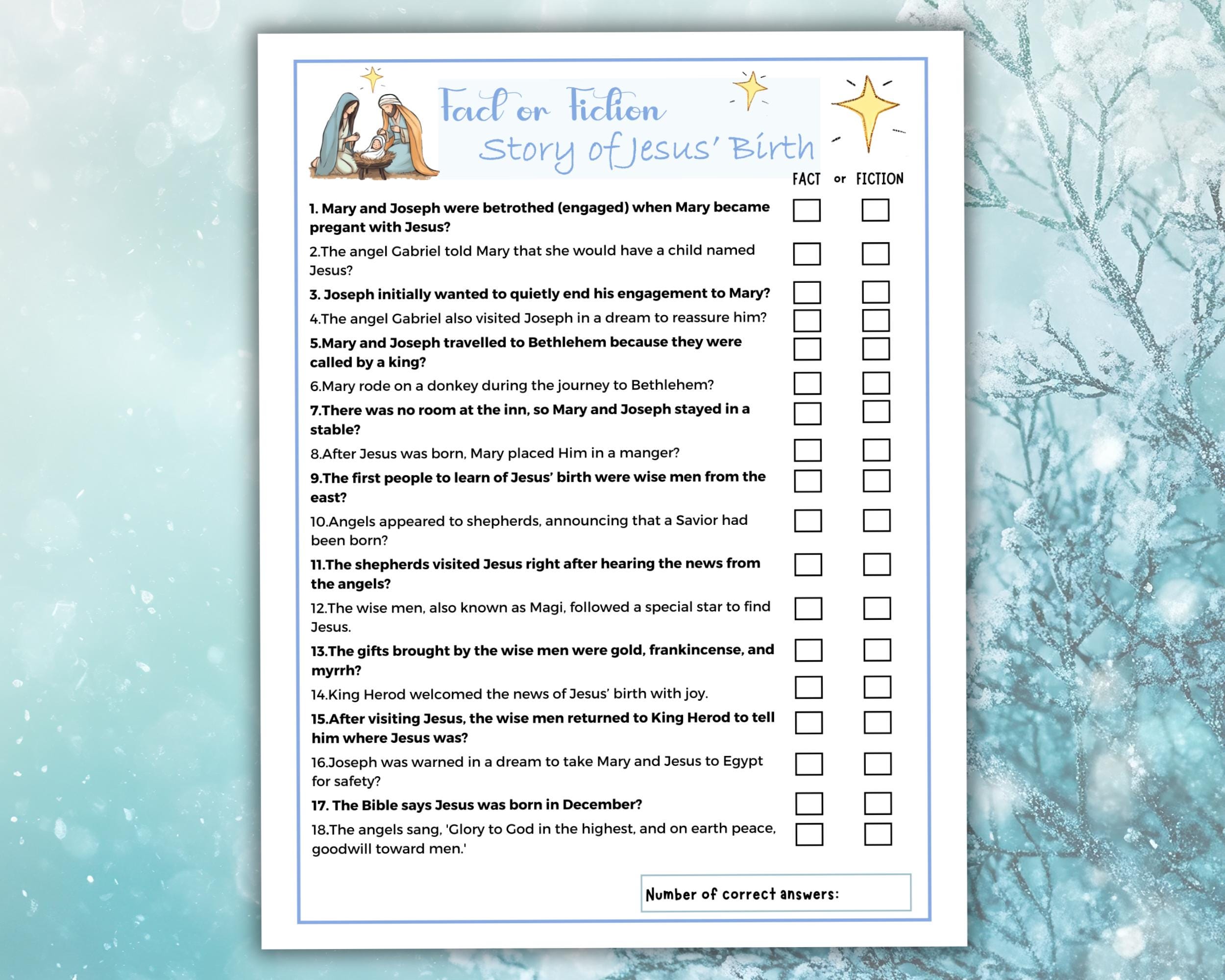 Bible Christmas Trivia Game 18 Questions on the Story of Jesus' Birth ...