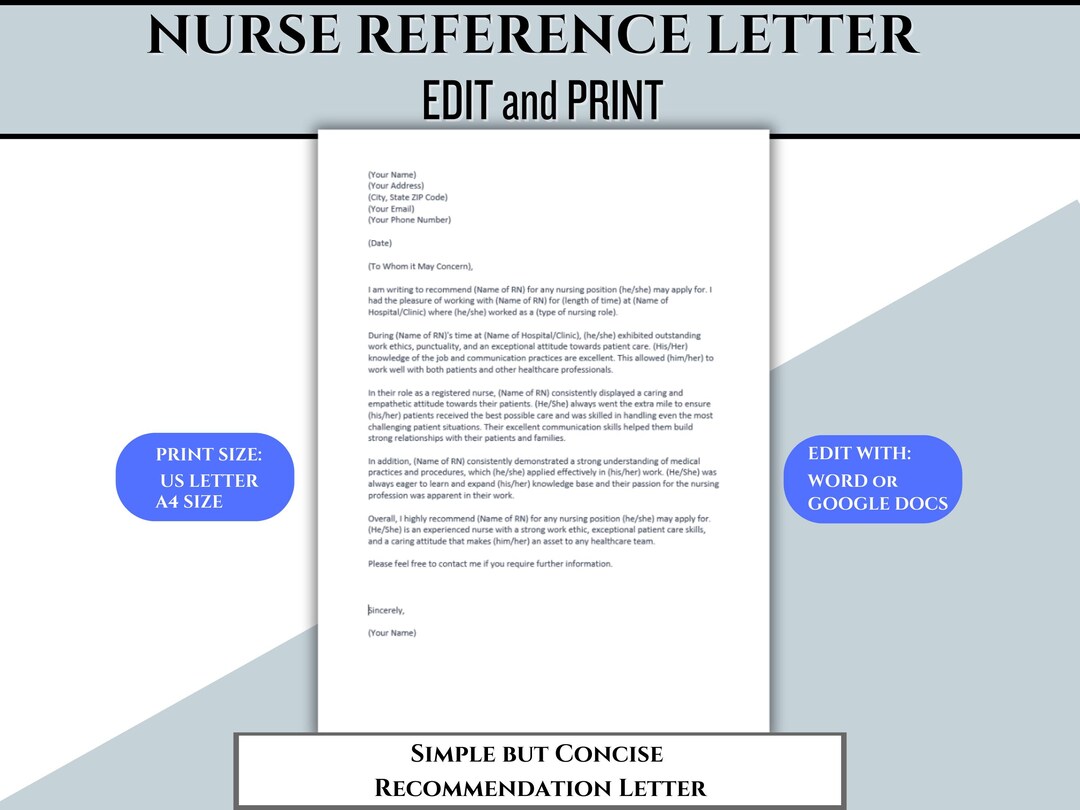 Nurse Letter of Recommendation Template, Concise Reference Letter, Job ...