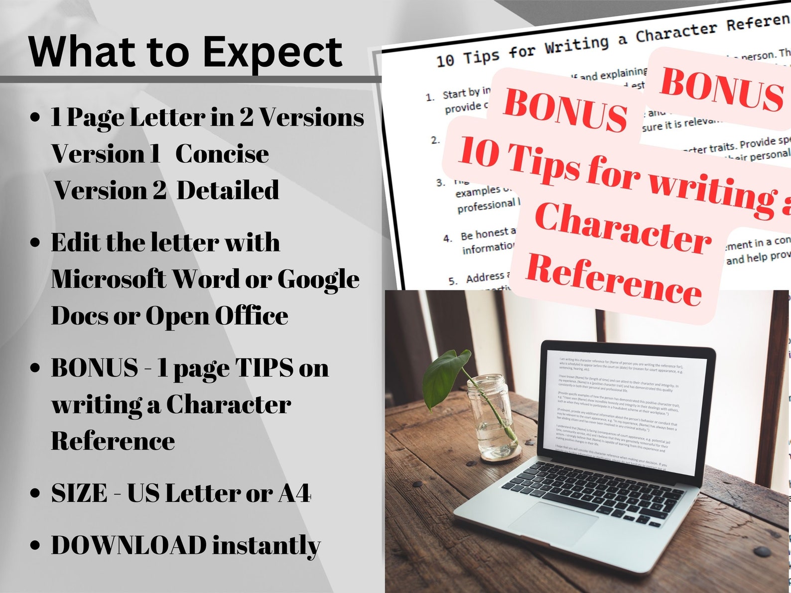 Character Reference Written Letter, Recommendation Letter, Editable ...
