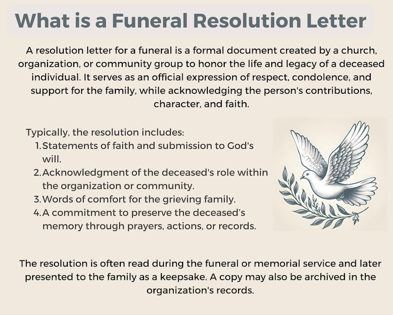 Funeral Resolution Letter Editable, for Use at Memorial Service Letter ...