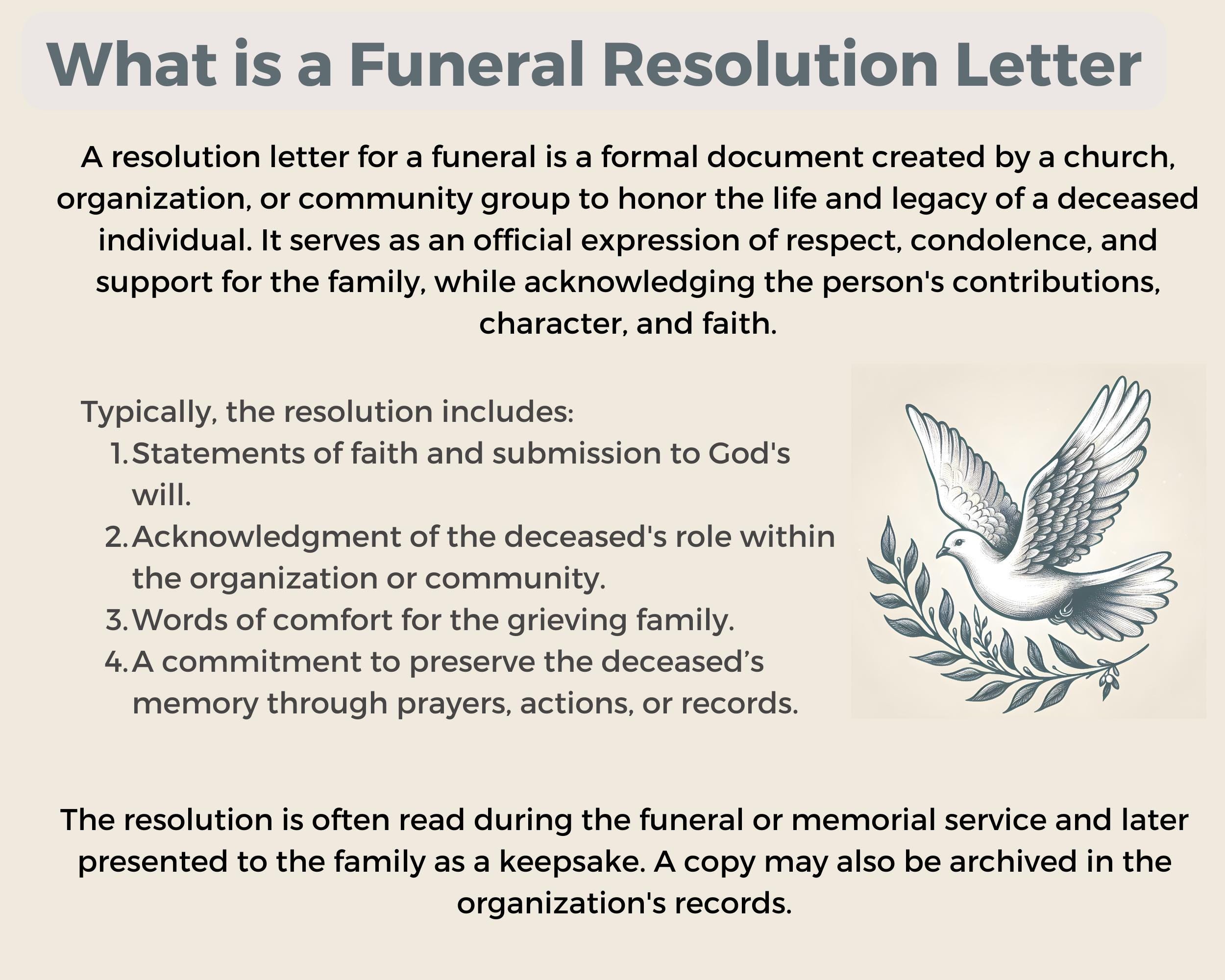 Funeral Resolution Letter Editable, for Use at Memorial Service Letter ...