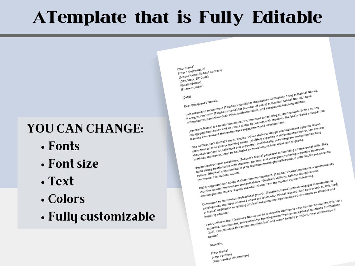 Letter of Recommendation Template for a Teacher- Capture Your Teachers ...