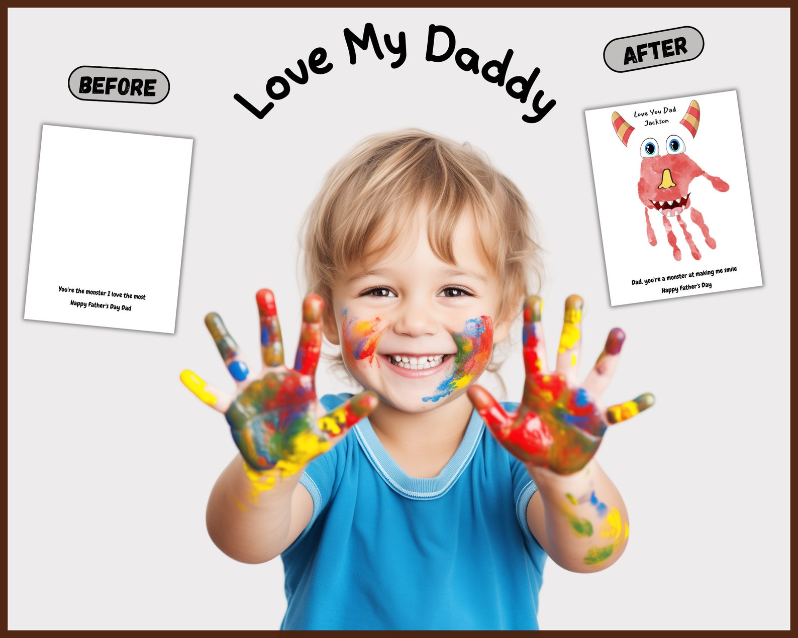 Happy Father's Day Handprint Art Card Kit DIY Fathers Day Handprint ...