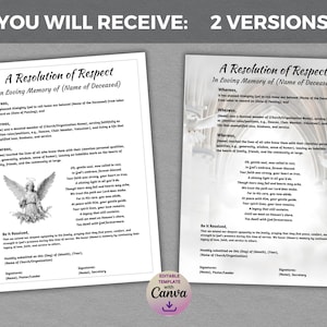 Funeral Resolution Letter Editable, for Use at Memorial Service Letter ...