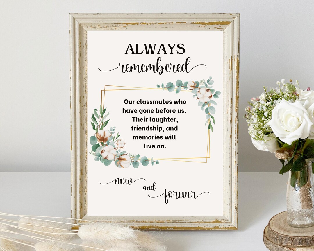 Always Remembered Classmate Memorial Sign High School Reunion Sign ...