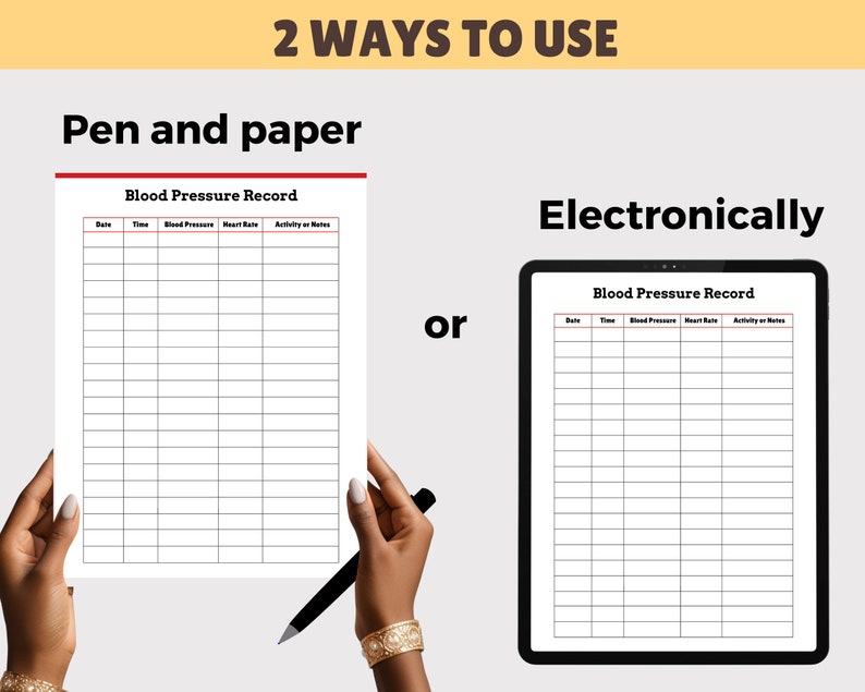 Editable Blood Pressure Log, Printable Blood Pressure Record, Monitor ...